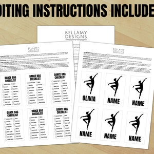 Editable Dance Bag Tag Insert, Custom Dance Equipment Gear Checklist ...