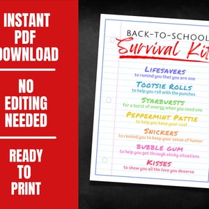 Back-to-school Survival Kit Gift Tags, Great Idea for Kids or as ...