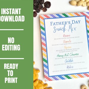 Father's Day Snack Mix Gift Tags, Printable Treat Card, School & Church ...