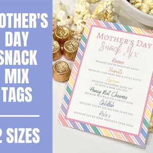 Mother's Day Snack Mix Printable Gift Tags Moms Day - Etsy
