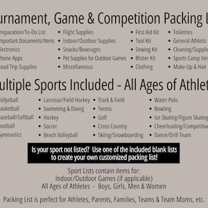 Sports Packing List for Athletes Parents Team Moms, Tournament Game ...