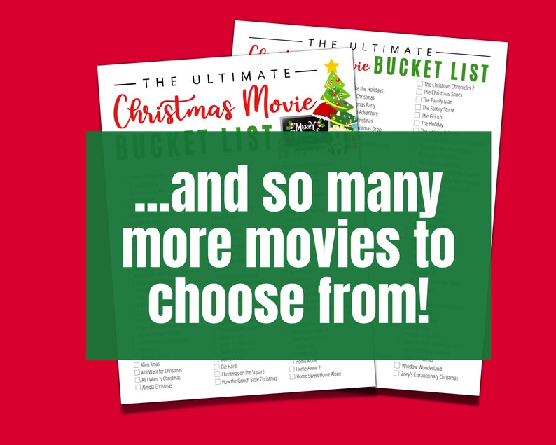 Christmas Movie Bucket List, Family Movie Night Printable, Xmas Movie ...
