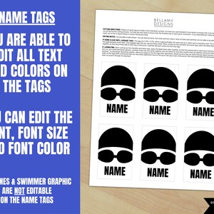 Editable Swimming Bag Tag Insert, Custom Swimming Equipment Gear ...