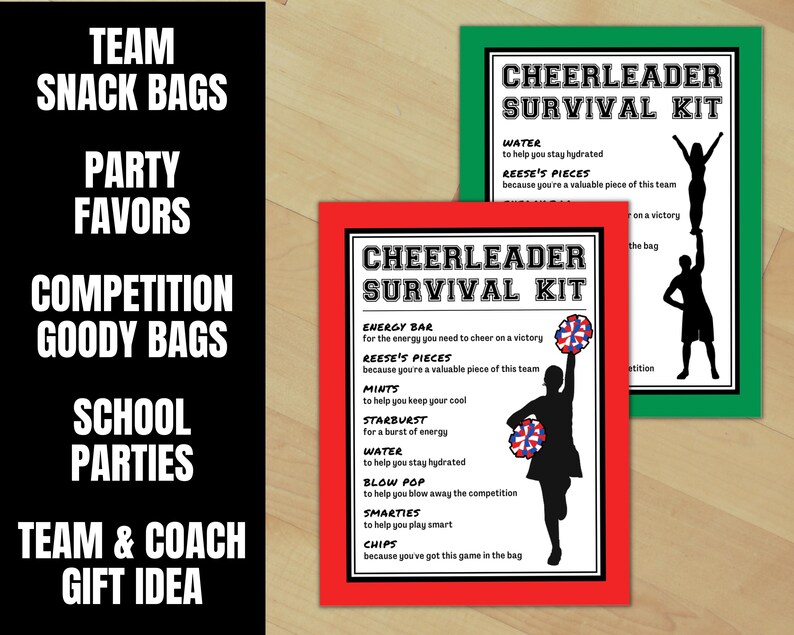Editable Cheerleader Survival Kit Gift Tags, Boys & Girls Cheerleading ...