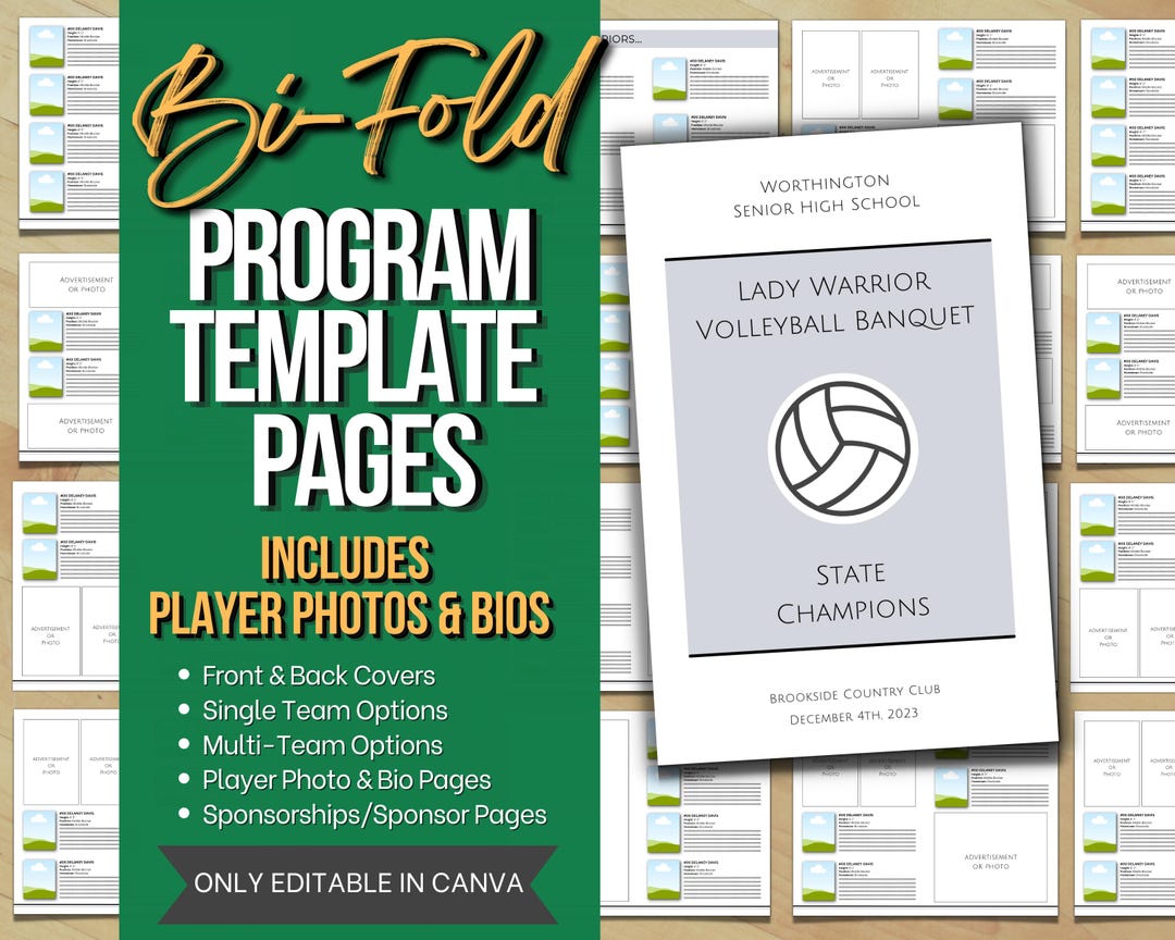 Multi-page Bi-fold Program Template, Sports Team Program or Church ...