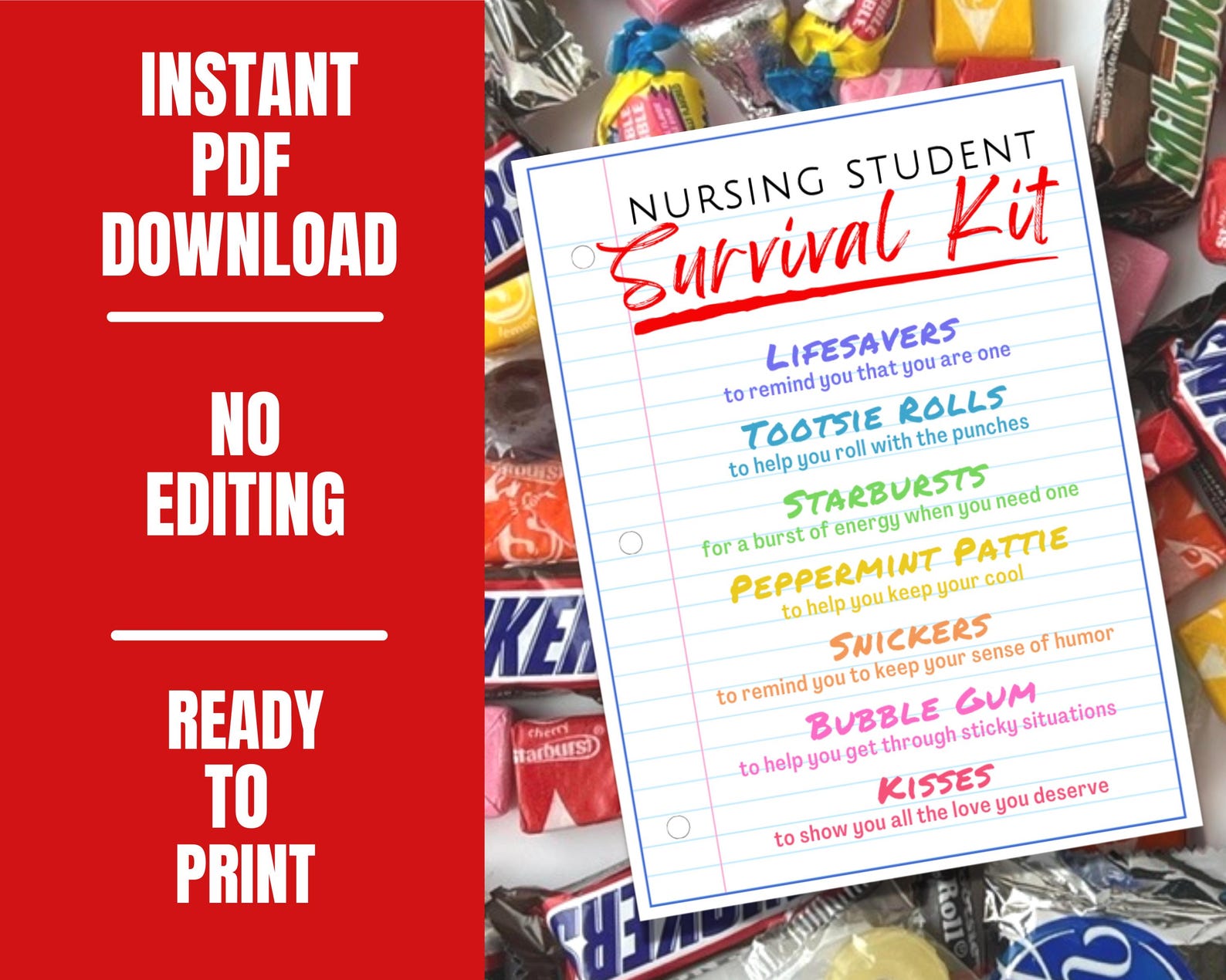 Nursing Student Survival Kit Gift Tag, Registered Nurse Appreciation ...