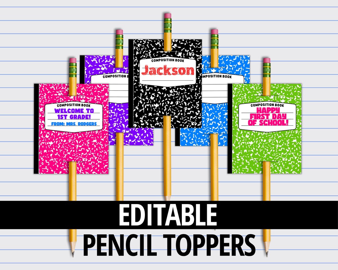 EDITABLE Pencil Toppers, Composition Notebook Printable for Students ...