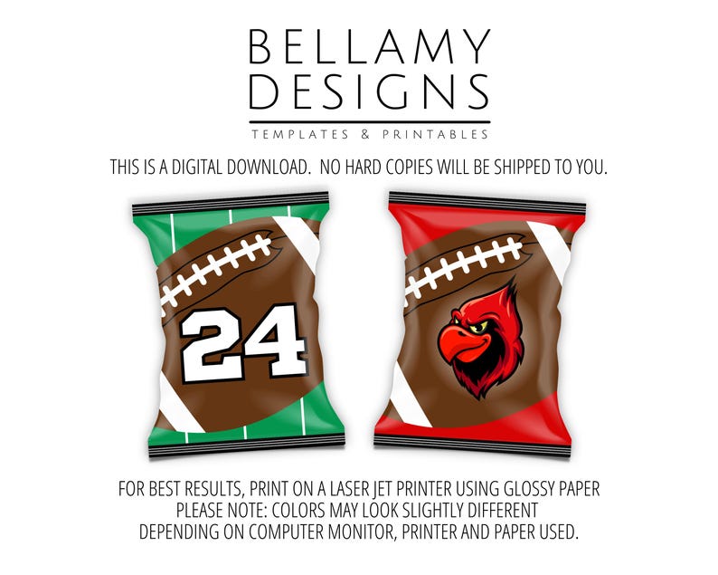 Football Chip Bag, Editable Chip Bag Printable, Goodie Bag Party Favors ...