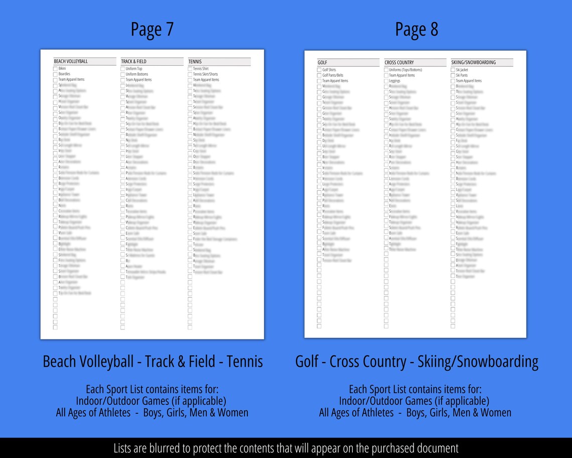 Sport Packing List Tournament Checklist Printable Planner Athlete ...