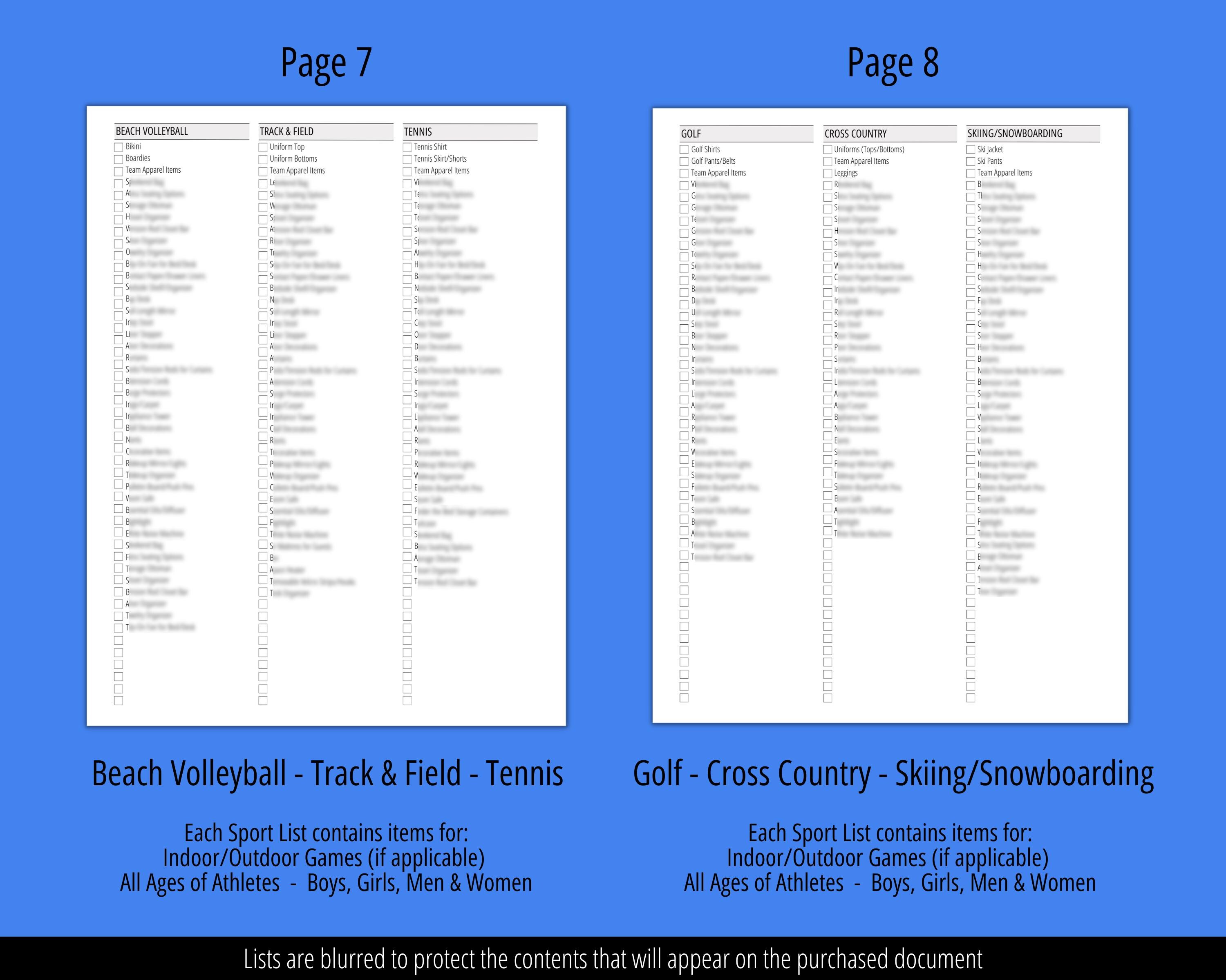 Sport Packing List Tournament Checklist Printable Planner Athlete ...