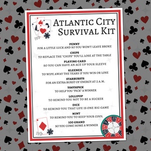 Atlantic City Survival Kit Gift Tag, Casino Party Favor, Girls Night ...