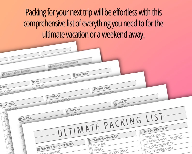 Ultimate Packing List Printable Packing Planner List Planner - Etsy