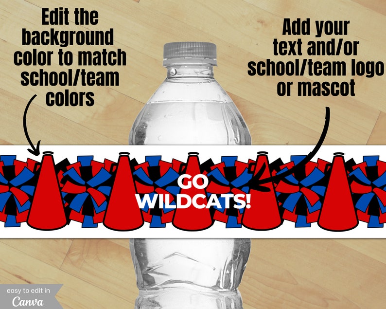 Editable Cheerleading Water Bottle Wrapper Label Cheerleader - Etsy