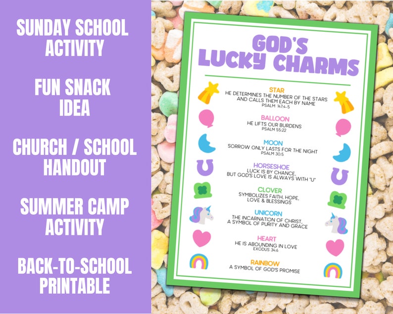 Gods Lucky Charms Tag & Activity Sheet Printable Great for - Etsy