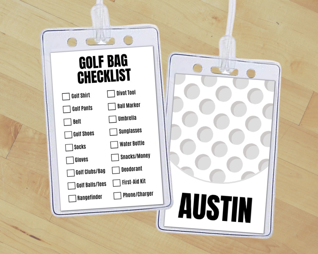 Editable Golf Bag Tag Insert, Custom Golf Equipment Gear Checklist Name ...