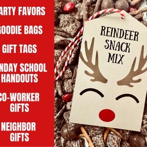 Reindeer Snack Mix Favor Gift Tags, Christmas Printable Party Favor ...