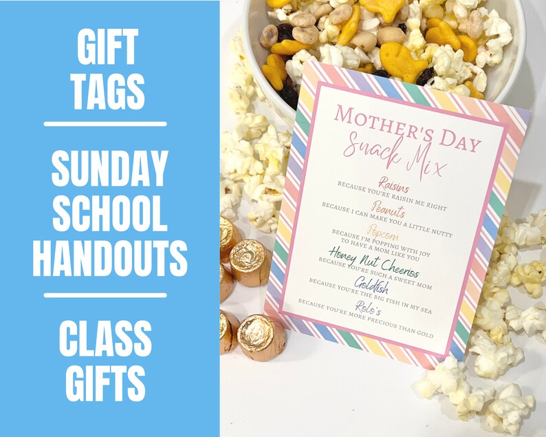 Mother's Day Snack Mix Printable Gift Tags Moms Day - Etsy