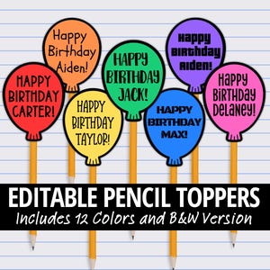 Balloon Pencil Toppers, Student Birthday Gift, Goodie Bag Party Favors ...