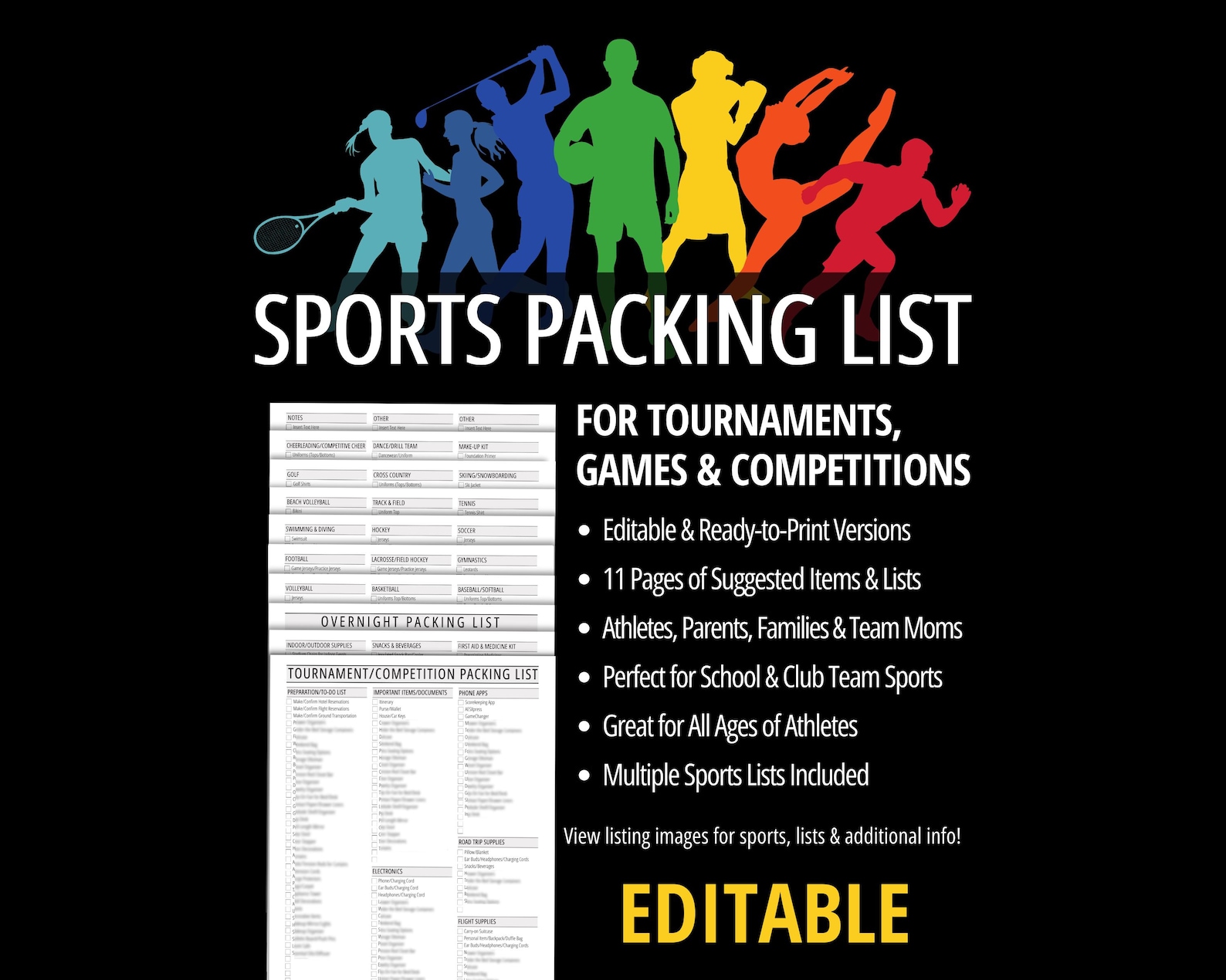 Sport Packing List Tournament Checklist Printable Planner Athlete ...