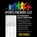 Sport Packing List Tournament Checklist Printable Planner Athlete ...
