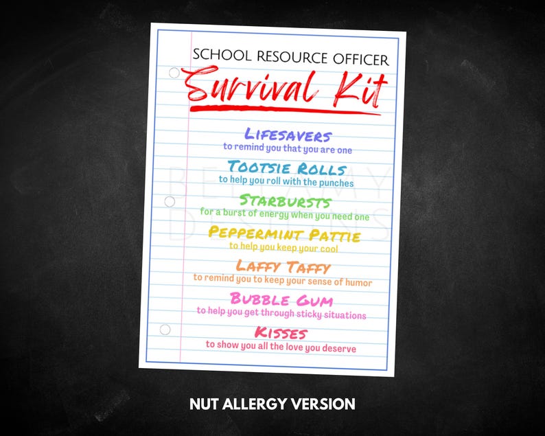 SRO School Resource Officer Survival Kit Gift Tag, SRO Appreciation ...