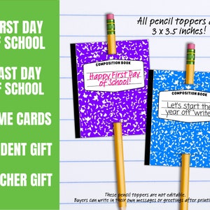 Back to School Gift Pencil Toppers, Composition Notebook Printable for ...