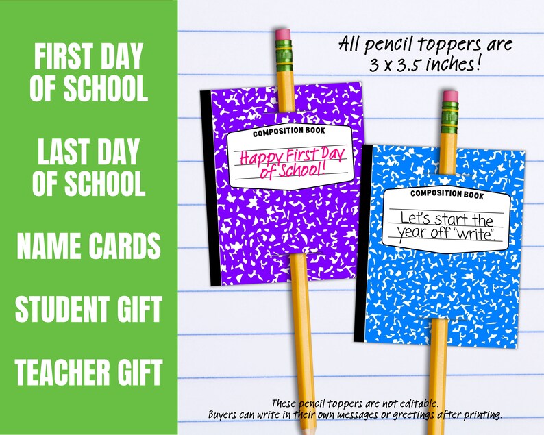 Back to School Gift Pencil Toppers, Composition Notebook Printable for ...