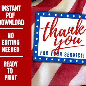 Veterans Gift Tag, Thank You for Your Service Card, Army Navy Air Force ...