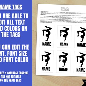 Editable Gymnastics Bag Tag Insert, Custom Gymnastics Equipment Gear ...