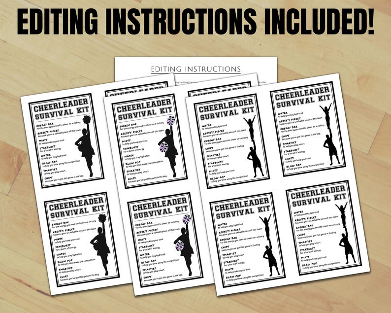 Editable Cheerleader Survival Kit Gift Tags, Boys & Girls Cheerleading ...