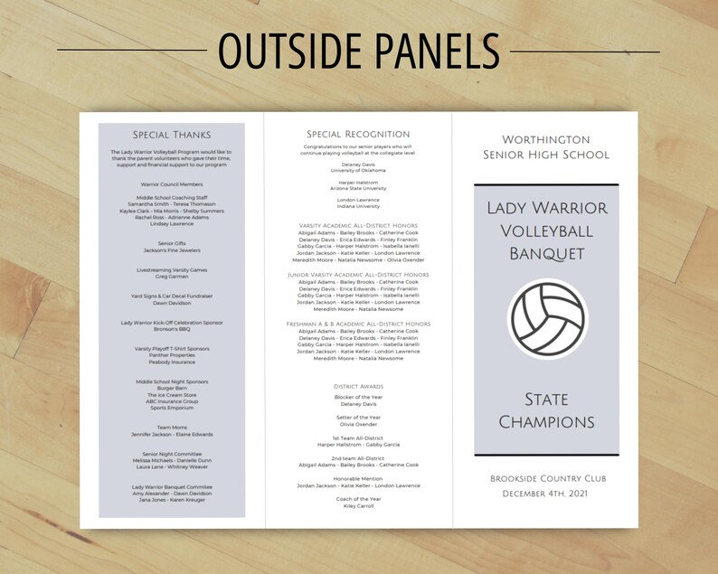 Tri-fold Program Template, Editable Landscape Orientation Folded ...