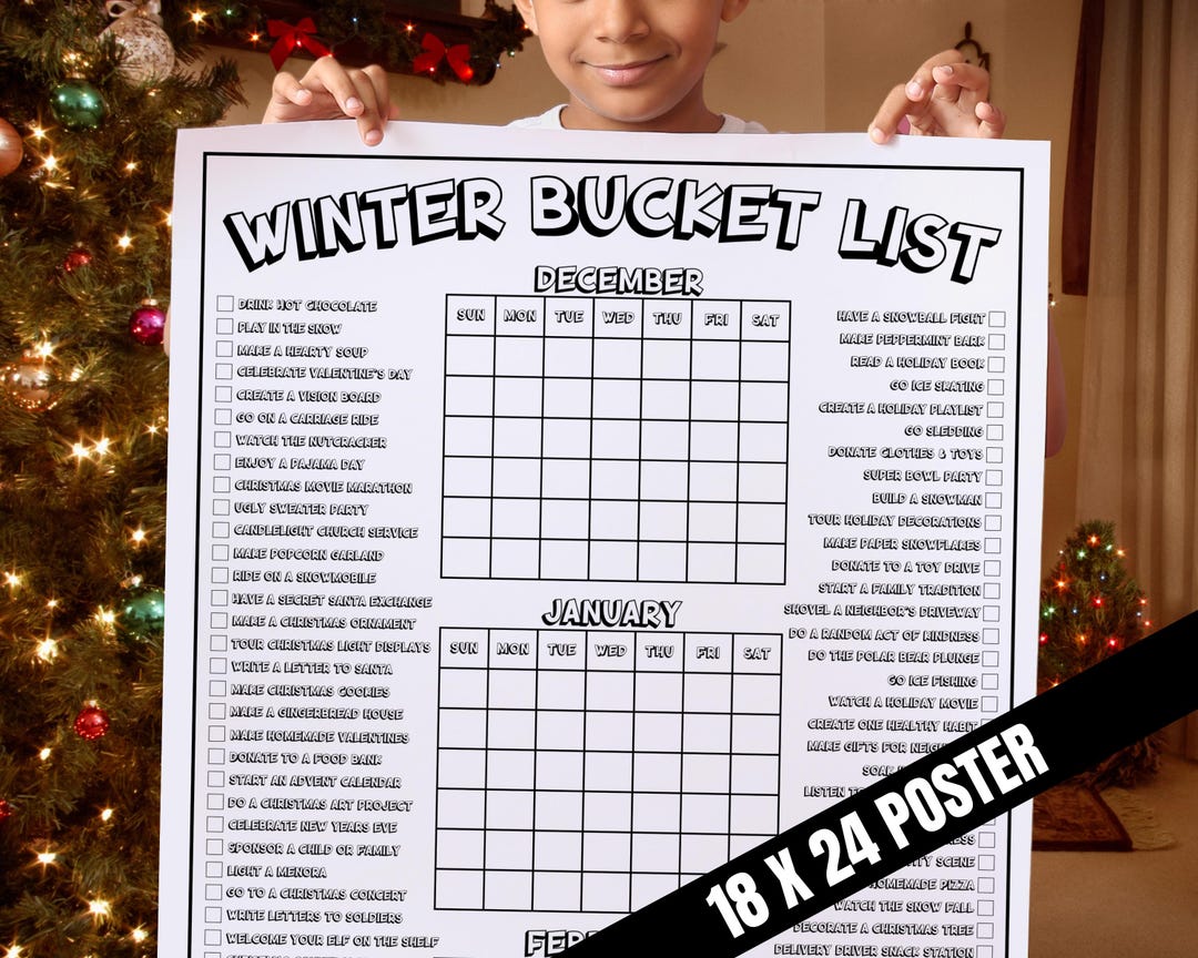 PRINTABLE Winter Bucket List Poster, 2024 Calendar for Winter to Do ...