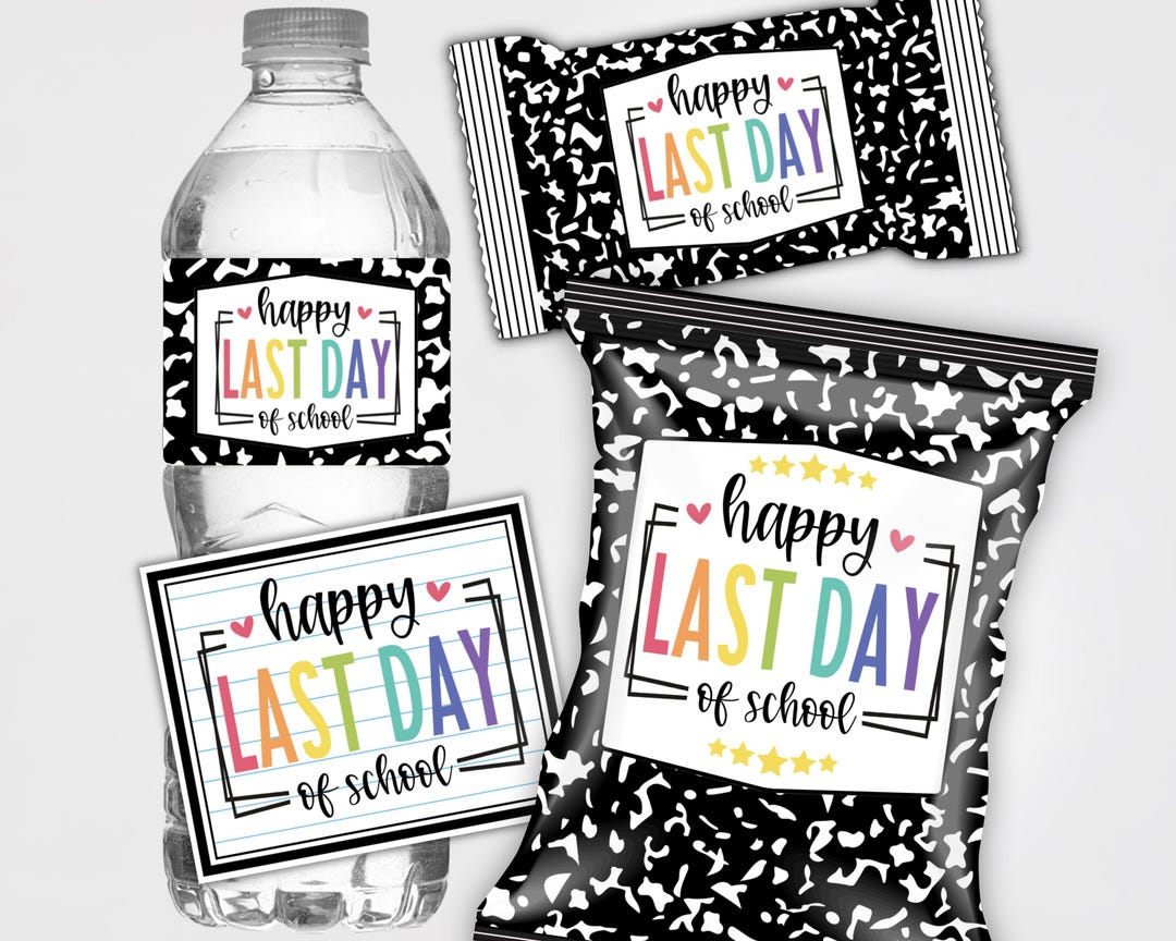 Last Day of School Water Bottle Labels, Marshmallow Treat Wrappers ...