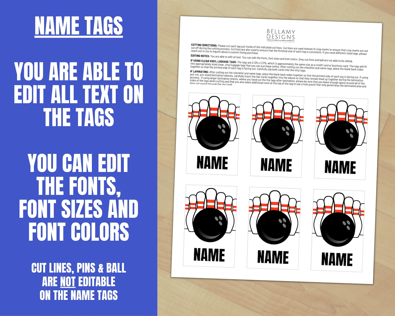 Editable Bowling Bag Tag Insert, Custom Bowling Equipment Gear ...