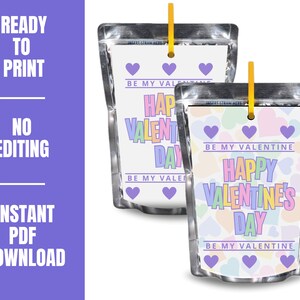 Valentine Juice Pouch Labels Wrappers, Valentine's Day School Party or ...