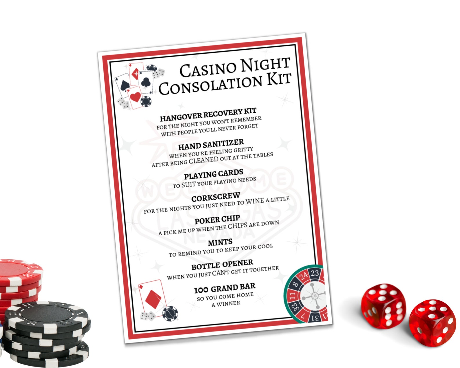 Casino Night Consolation Kit Gift Tags, Casino Party Favor, Girls Night ...