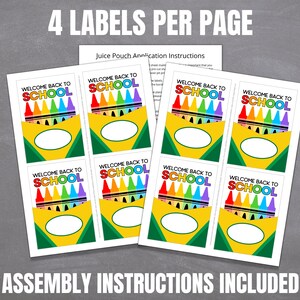 Back to School Juice Pouch Labels Wrappers, 1st Day of School, Students ...