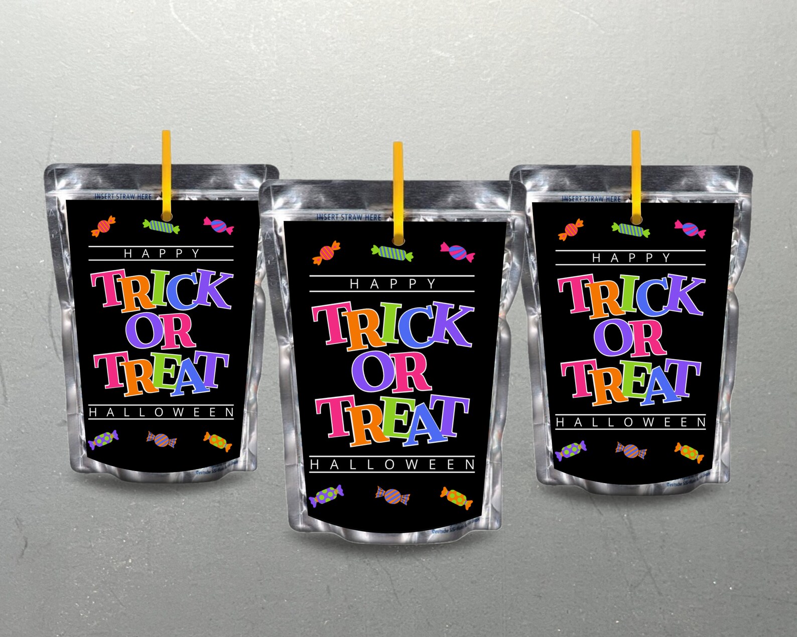 Halloween Juice Pouch Labels Wrappers, Trick or Treat Party Favor ...