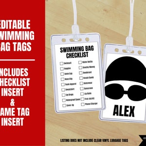 Editable Swimming Bag Tag Insert, Custom Swimming Equipment Gear ...