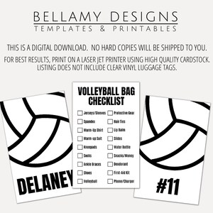 Editable Volleyball Bag Tag Insert, Custom Volleyball Equipment Gear ...