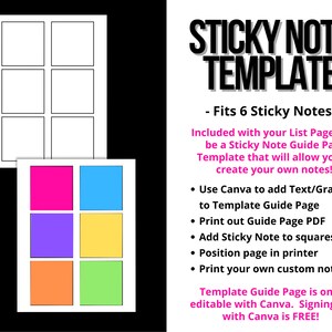 Printable Sticky Note Template & List Pages, Sticky Note Guide Page ...