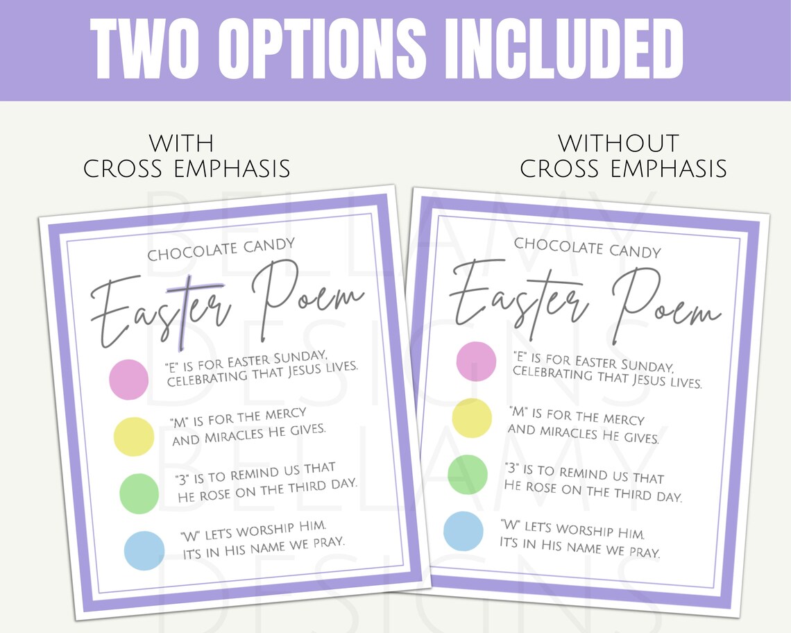 Easter Poem Chocolate Candy Gift Tags, Easter Basket Stuffer Treat Card ...