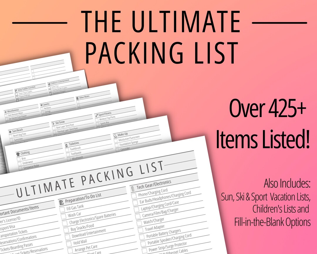 Ultimate Packing List Printable Packing Planner List Planner - Etsy