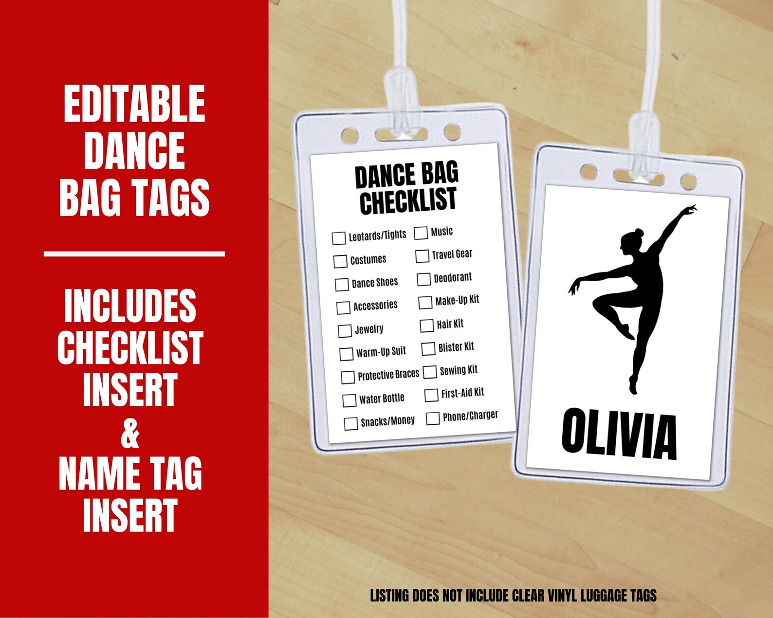 Editable Dance Bag Tag Insert, Custom Dance Equipment Gear Checklist ...