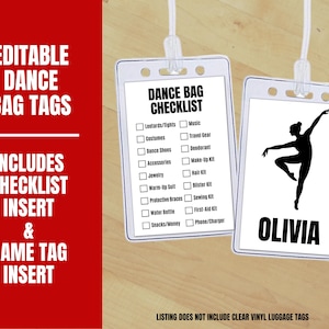 Editable Dance Bag Tag Insert, Custom Dance Equipment Gear Checklist ...