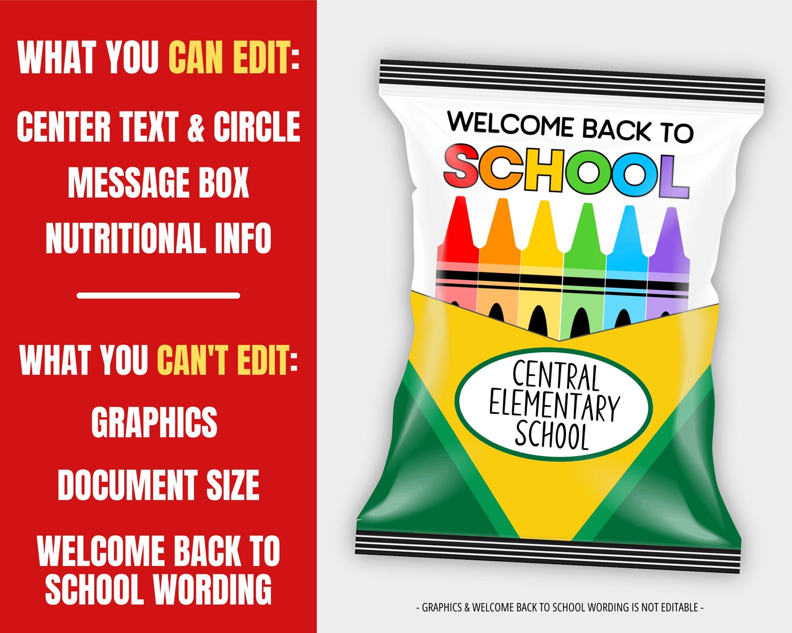 Welcome Back to School Chip Bag, 1st Day Crayon Box Printable, Staff ...