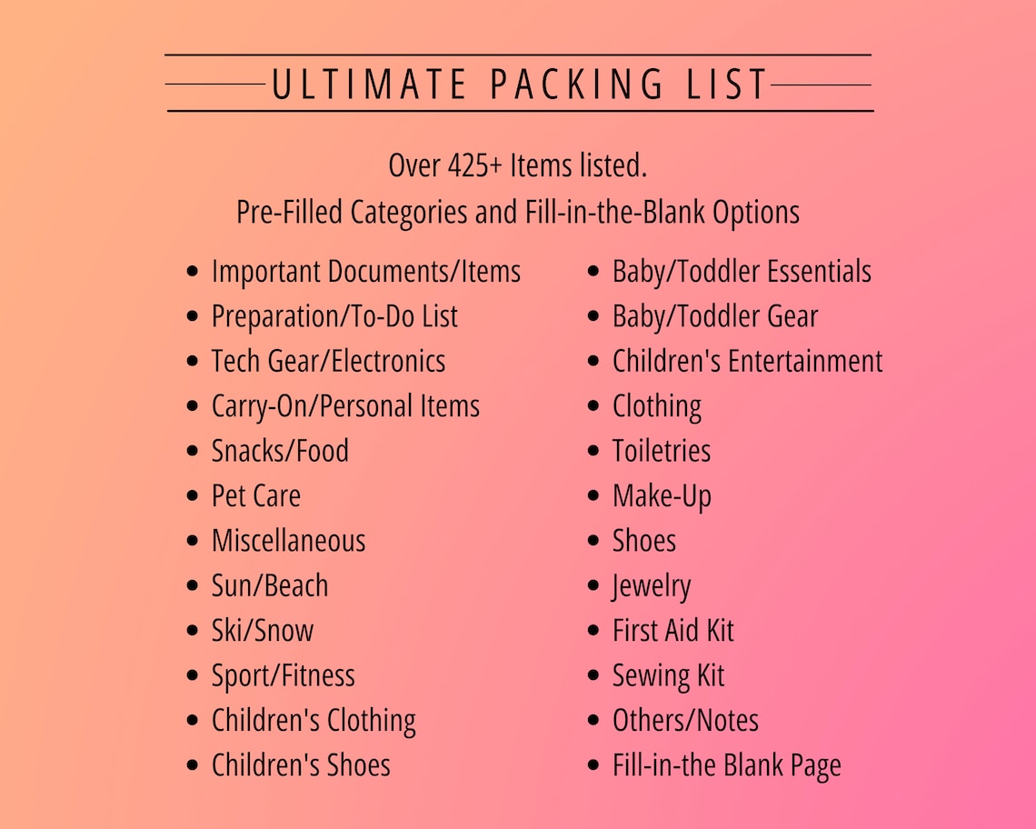 Ultimate Packing List Printable Packing Planner List Planner - Etsy
