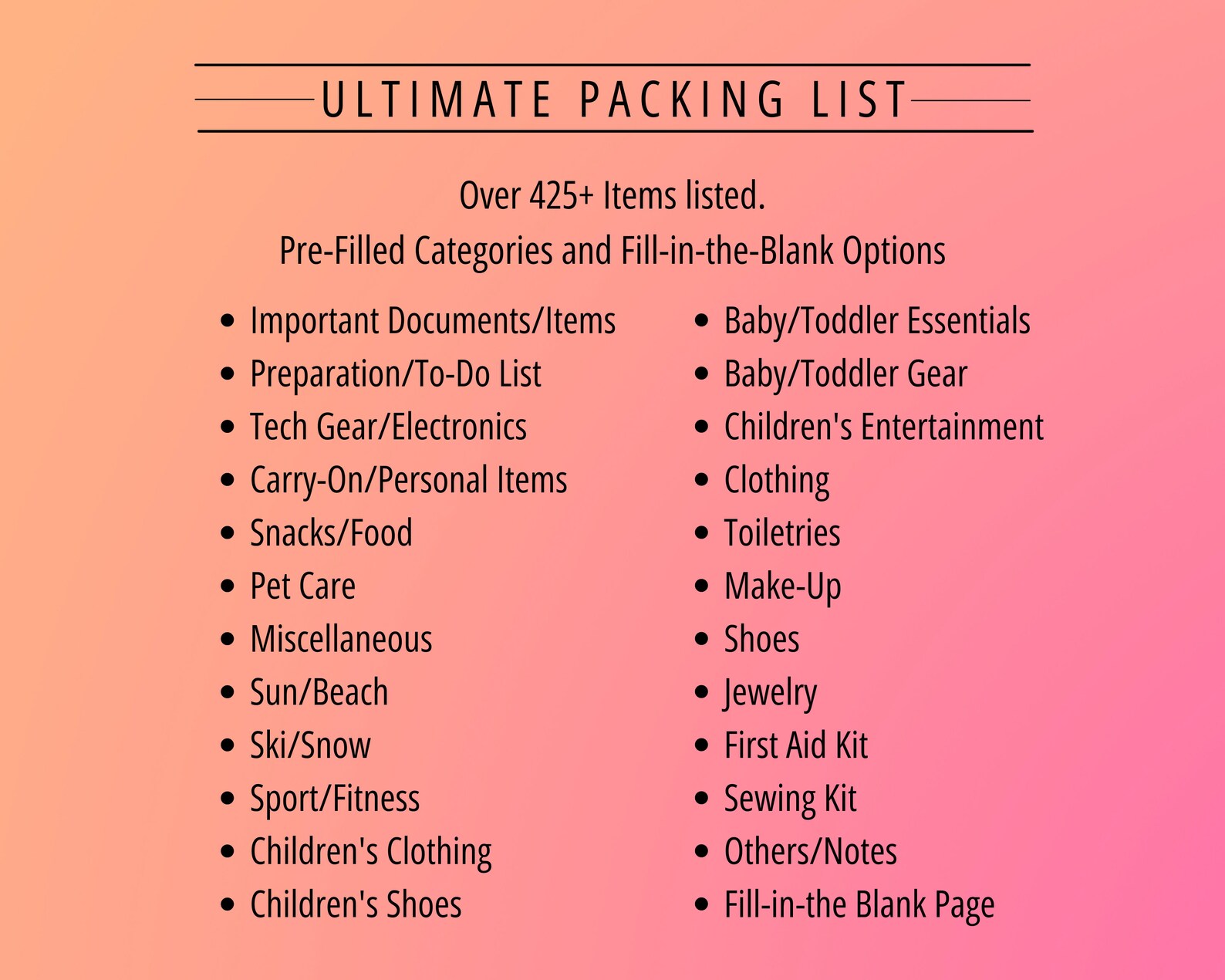 Ultimate Packing List Printable Packing Planner List Planner - Etsy