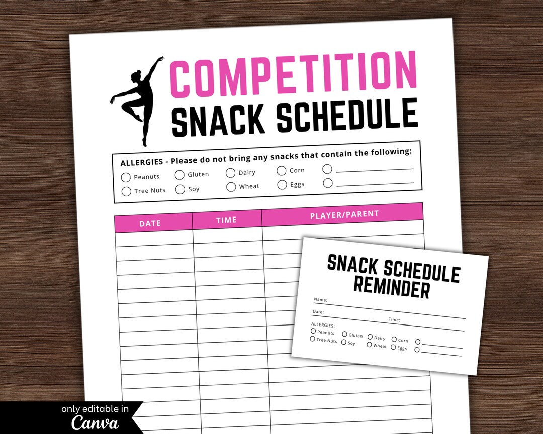 EDITABLE Dance Competition Snack Schedule Sign up Sheet, Dance ...