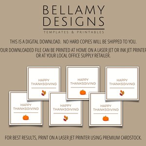 Minimalist Happy Thanksgiving Gift Treat Tags, Treat Card Printable ...